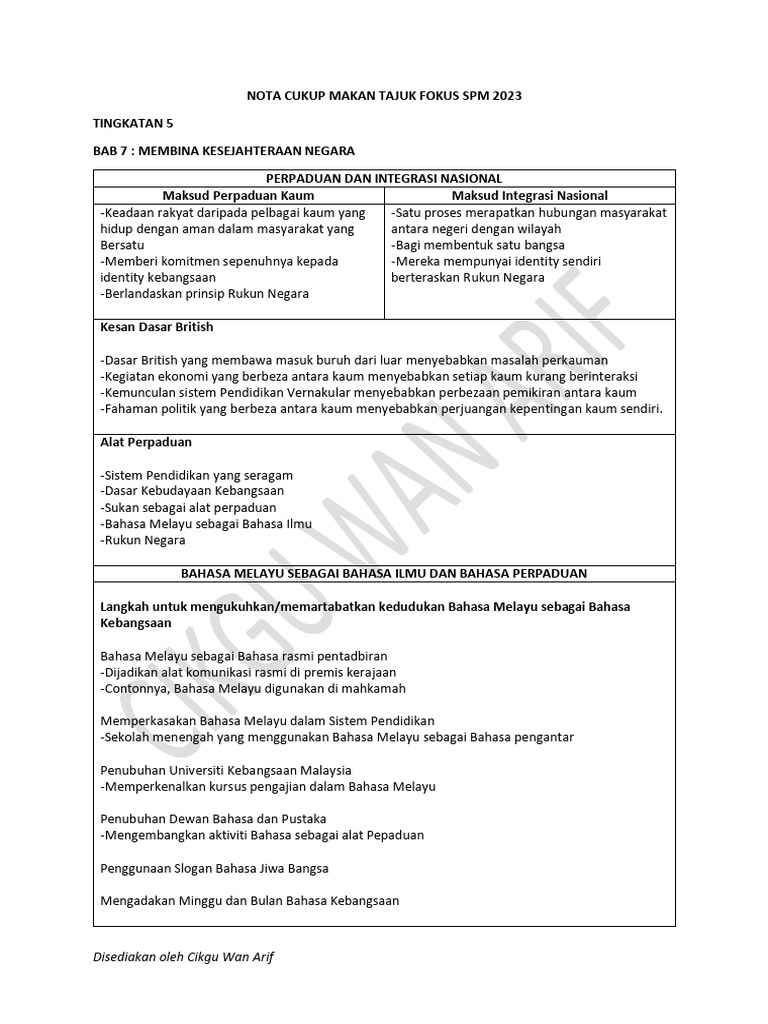 T5 B7 - Nota Sejarah Fokus SPM 2023 | PDF