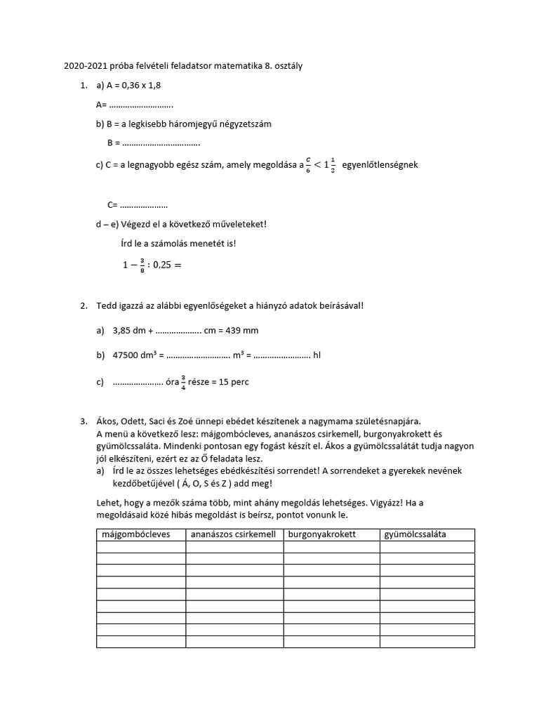2020-2021-próba-felvételi-feladatsor-8.o. | PDF