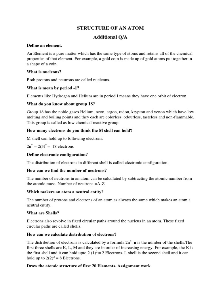 Structure of An Atom Class 7 Qa | PDF | Teaching Methods & Materials ...