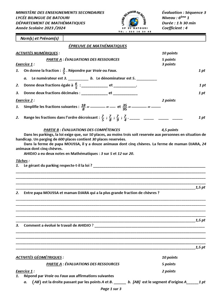 MATHS 6ème Séquence 3 | PDF