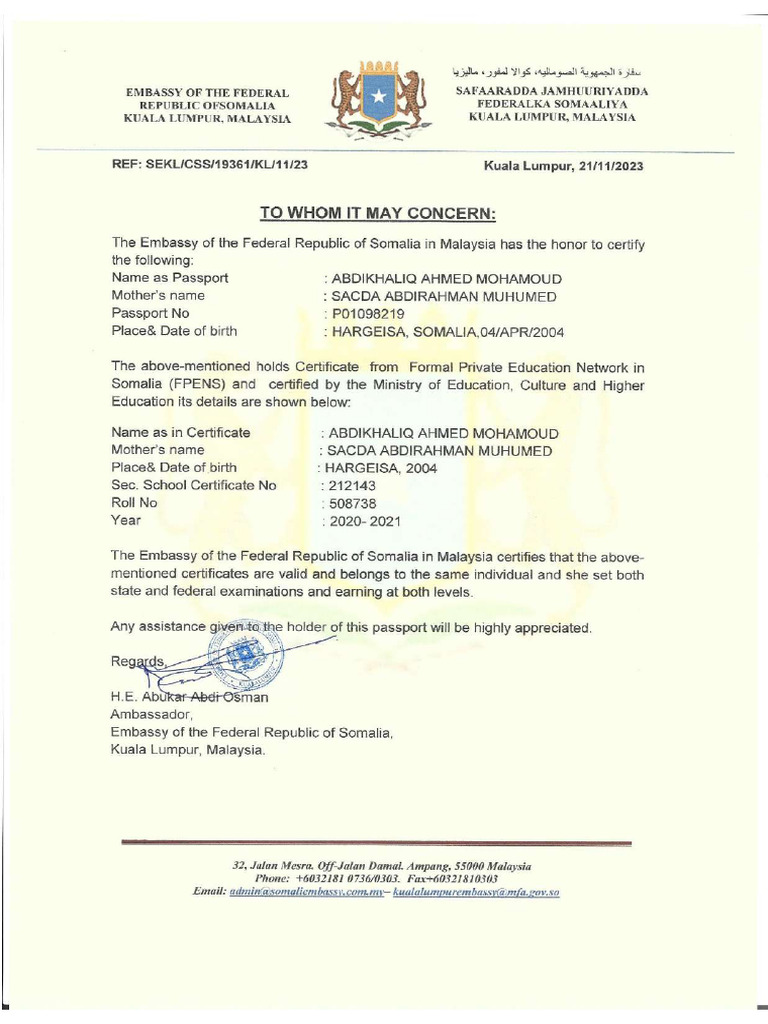 Verification Letter For A High School Certificate | PDF