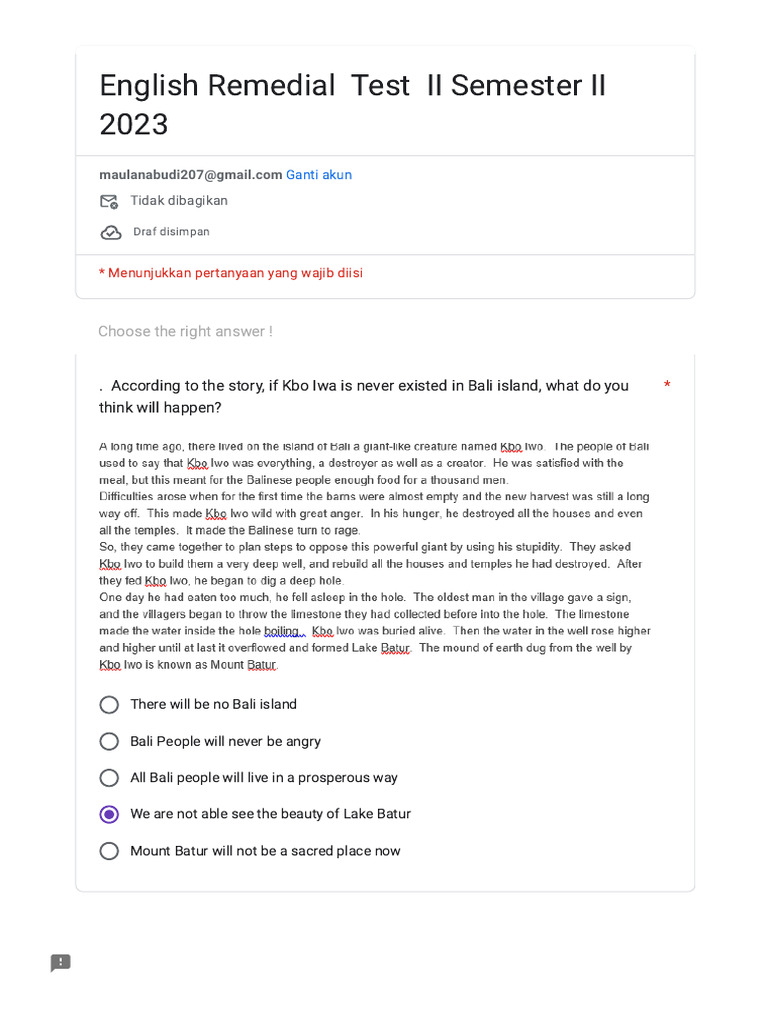 English Remedial Test II Semester II 2023 | PDF