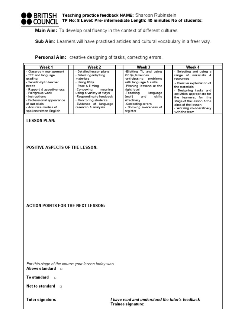 Lesson Plan - 8 Copies | PDF | Lesson Plan | Tutor