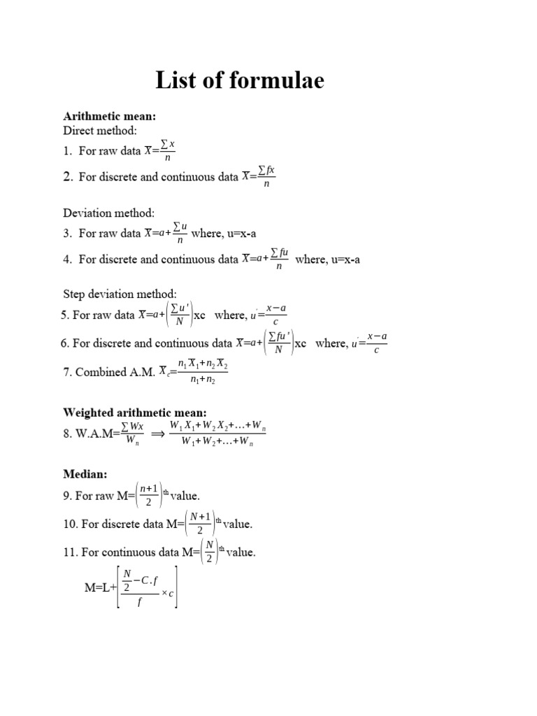 1pu Statistics Formula | PDF