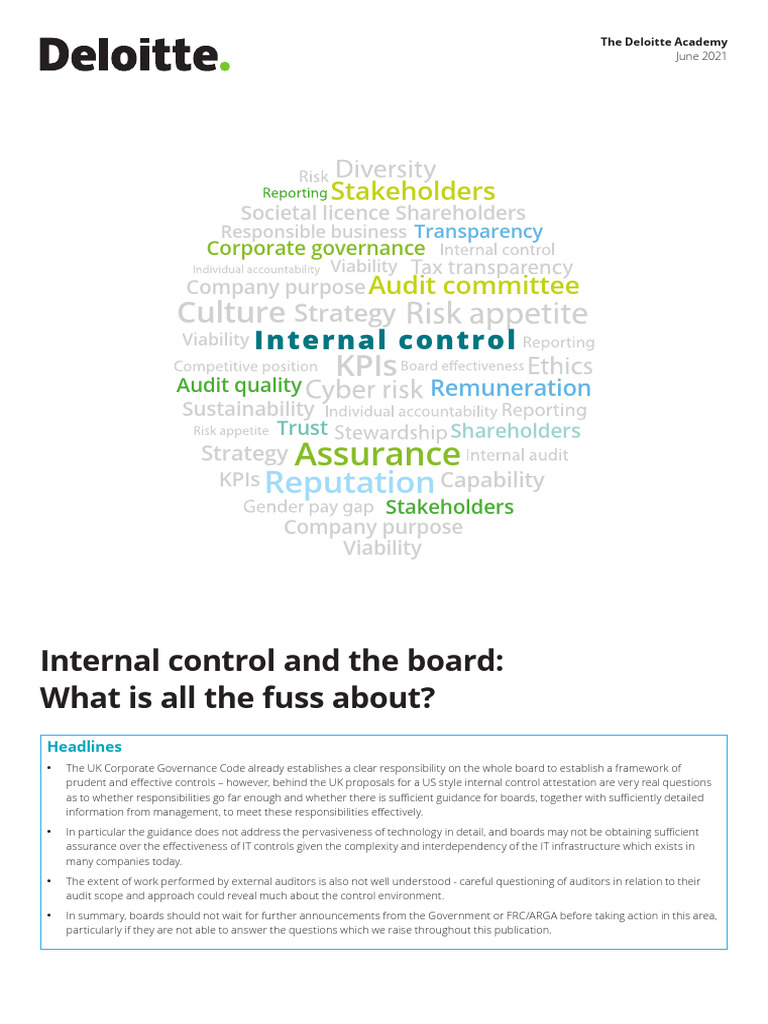 Deloitte Uk Audit Internal Controls Whats All The Fuss About June 2021 ...
