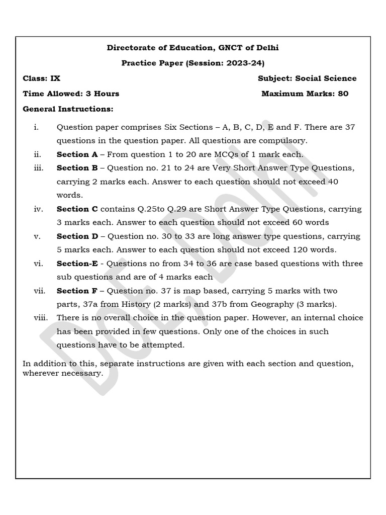 Class IX Social Science Practice Paper | PDF | Government