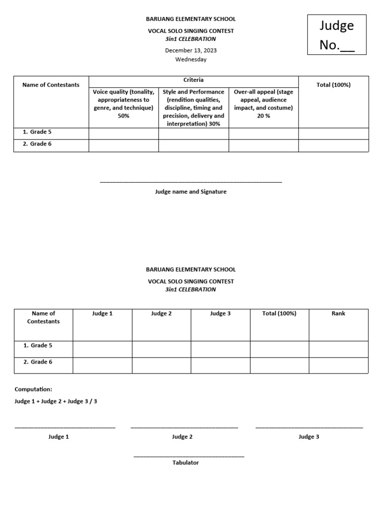 2023 Singing and Dance Contest Criteria | PDF | Singing | Performing Arts