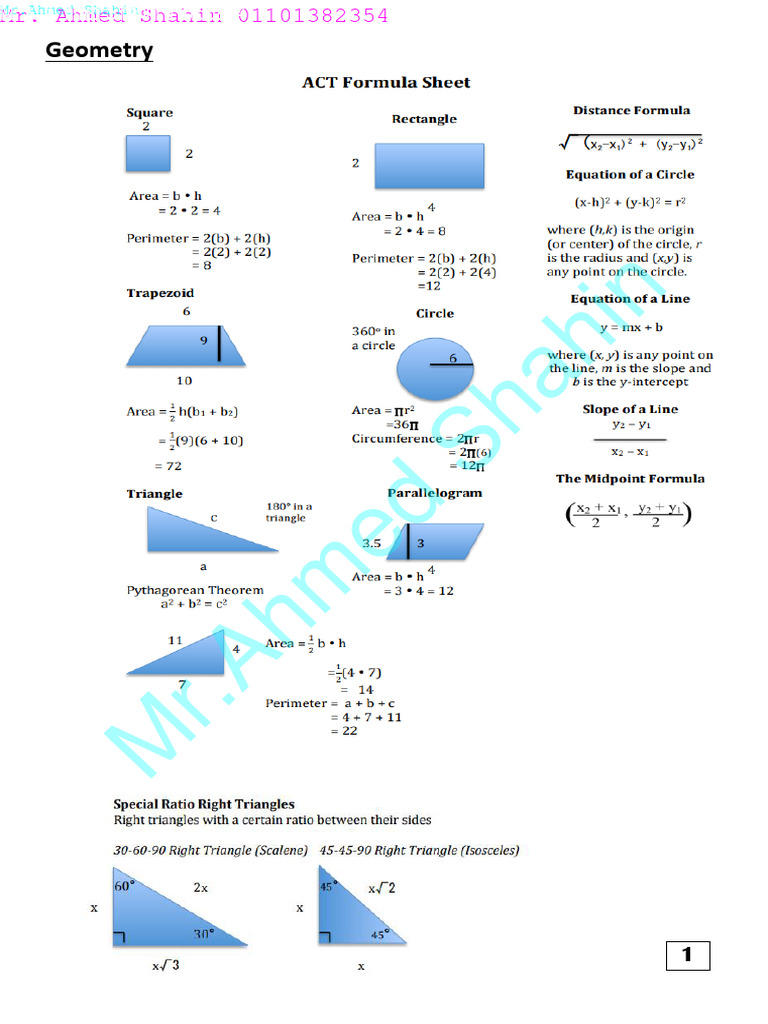 Act Math Formulas and Basics | PDF | Group Theory | Mathematical Objects