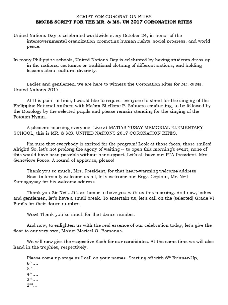 UN 2017 Emcee Script | PDF