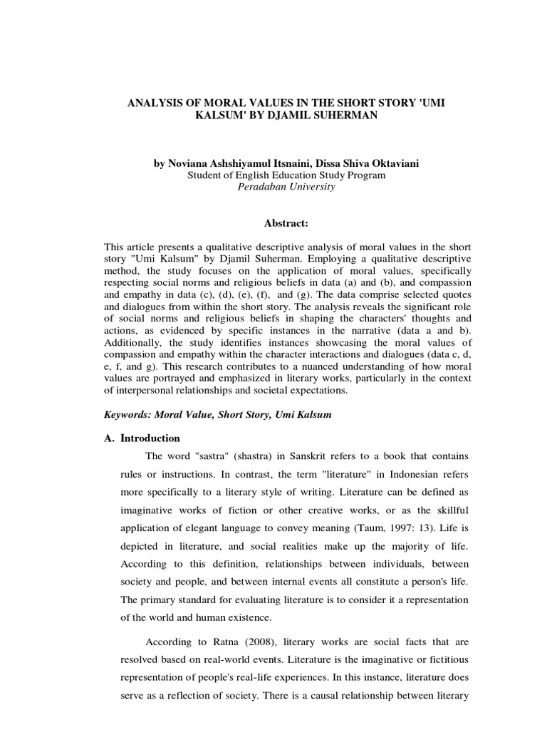 Moral Values in 'Umi Kalsum' Story | PDF | Empathy | Morality