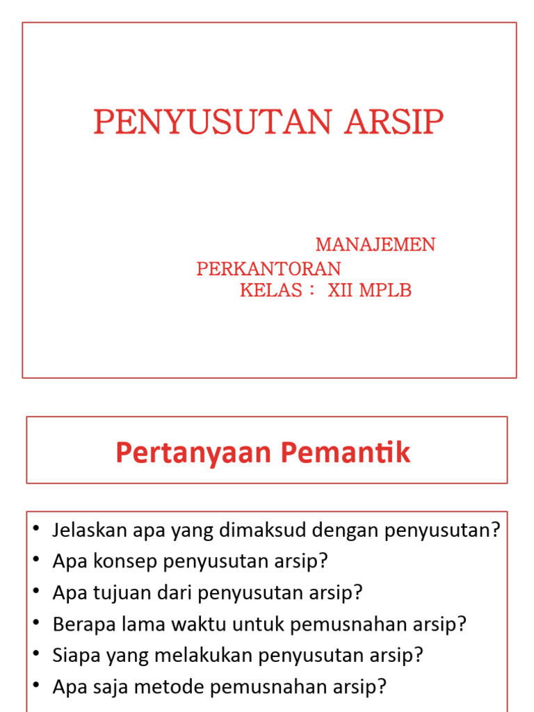 Penyusutan Arsip XII MPLB | PDF