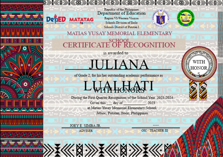 Ethnic Inspired Certificate | PDF Ethnic Inspired Certificate | PDF