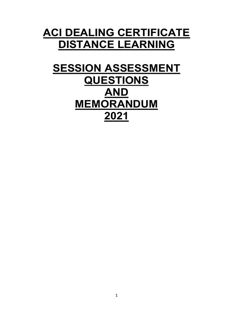 ACI Dealing Certificate Session Assessment Questions and Solutions June 2021 | PDF | Option ...