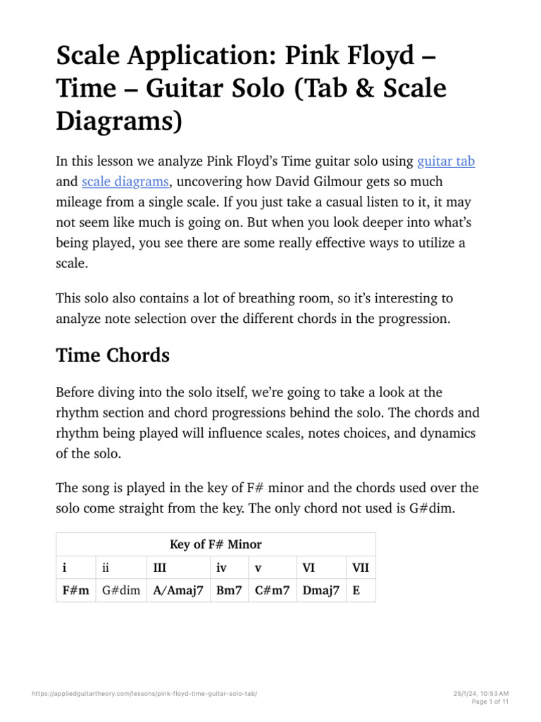 Pink Floyd "Time" Guitar Solo Tab | PDF | Guitars | Chord (Music)