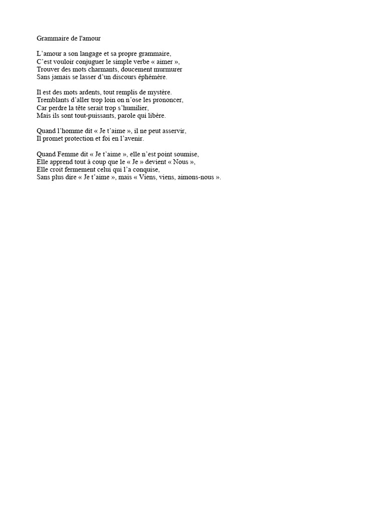 La grammaire de l'amour en poésie | PDF | Poésie
