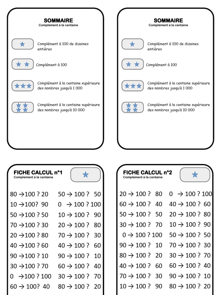 Fiche Calcul Complément À La Centaine | PDF