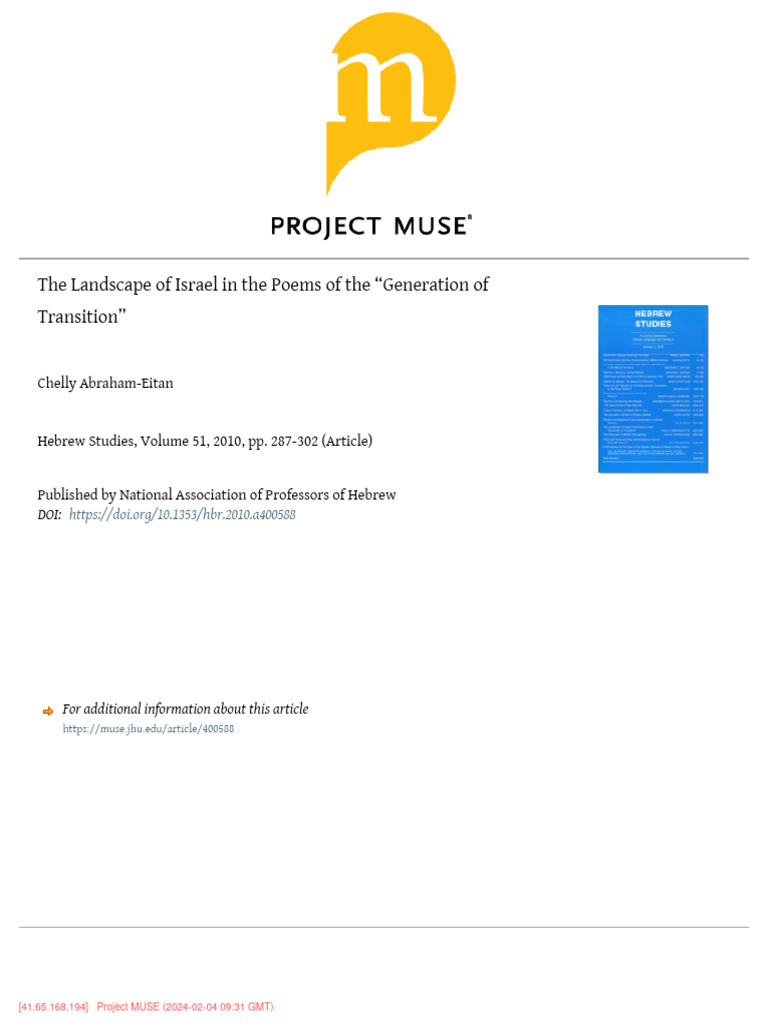 The Landscape of Israel in The Poems of The "Generation of Transition ...