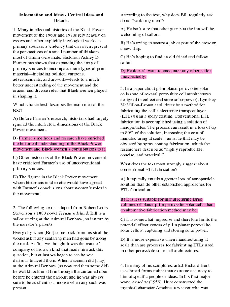 Central Ideas and Details Practice | PDF