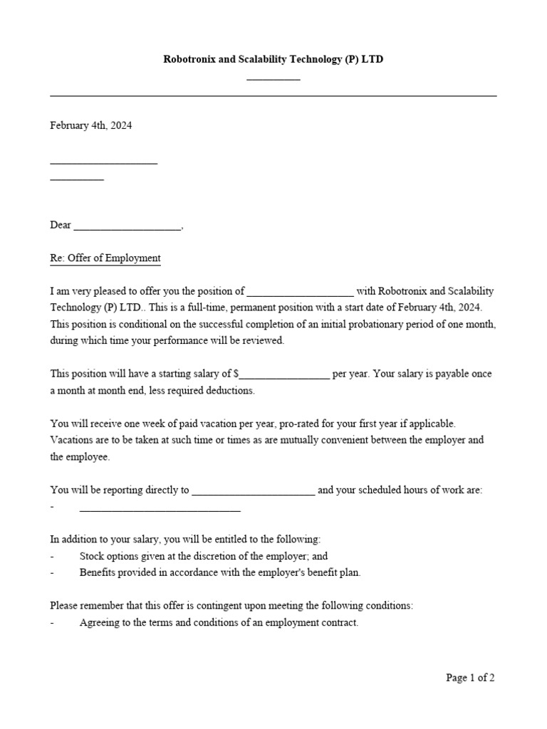 Employment Offer Letter | PDF | Employment | Salary