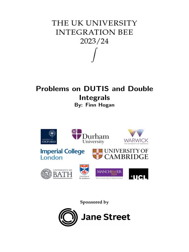UK Integration Bee Practice DUTIS and Double Integrals | PDF
