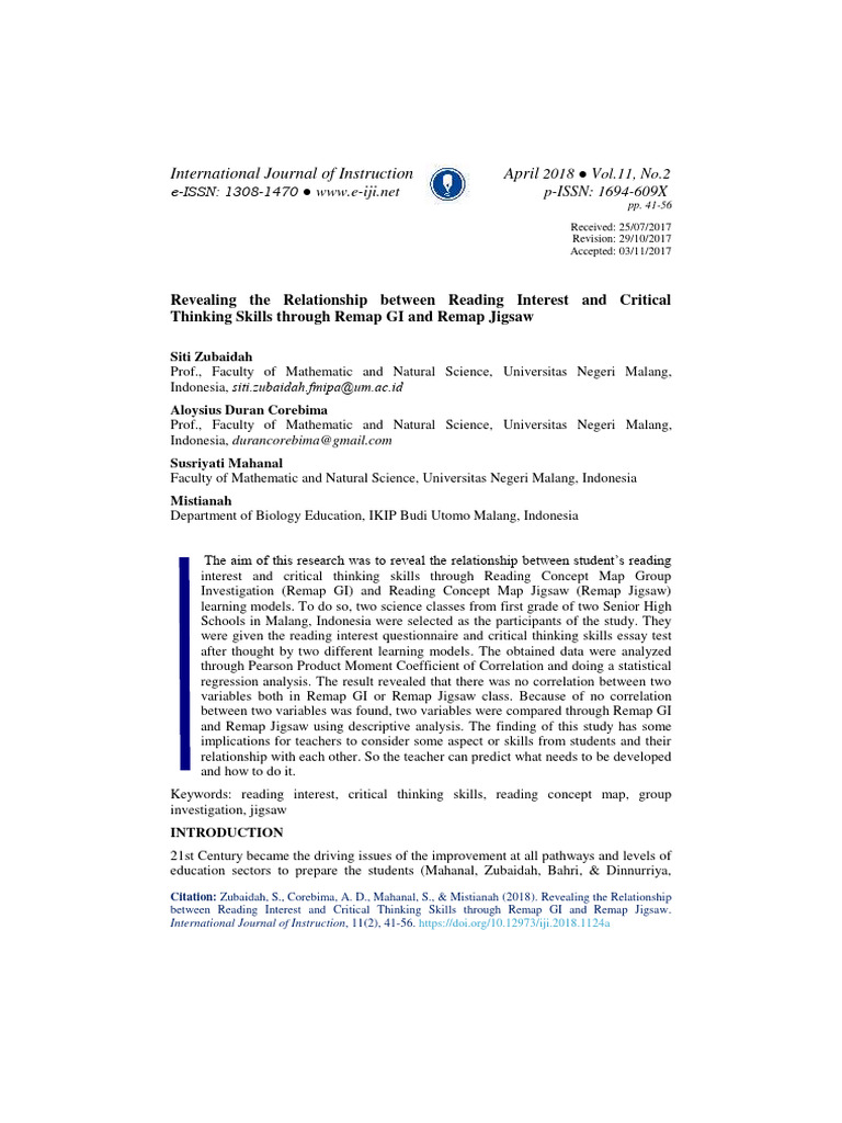 Revealing The Relationship Between Reading Interest and Critical | PDF