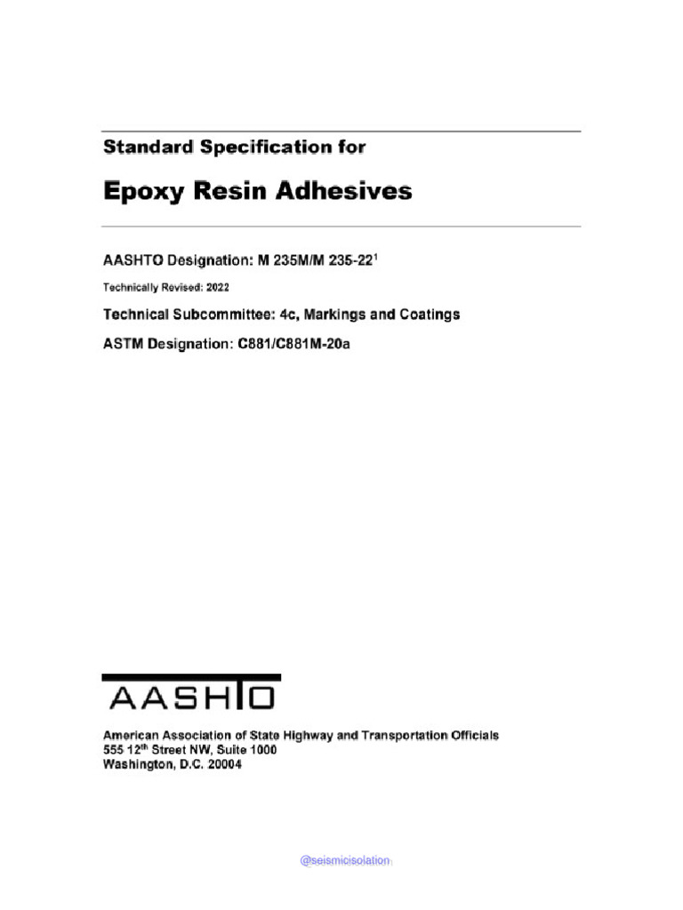 AASHTO M 235M M 235 22 Standard Specification For Epoxy Resin Adhesives ...