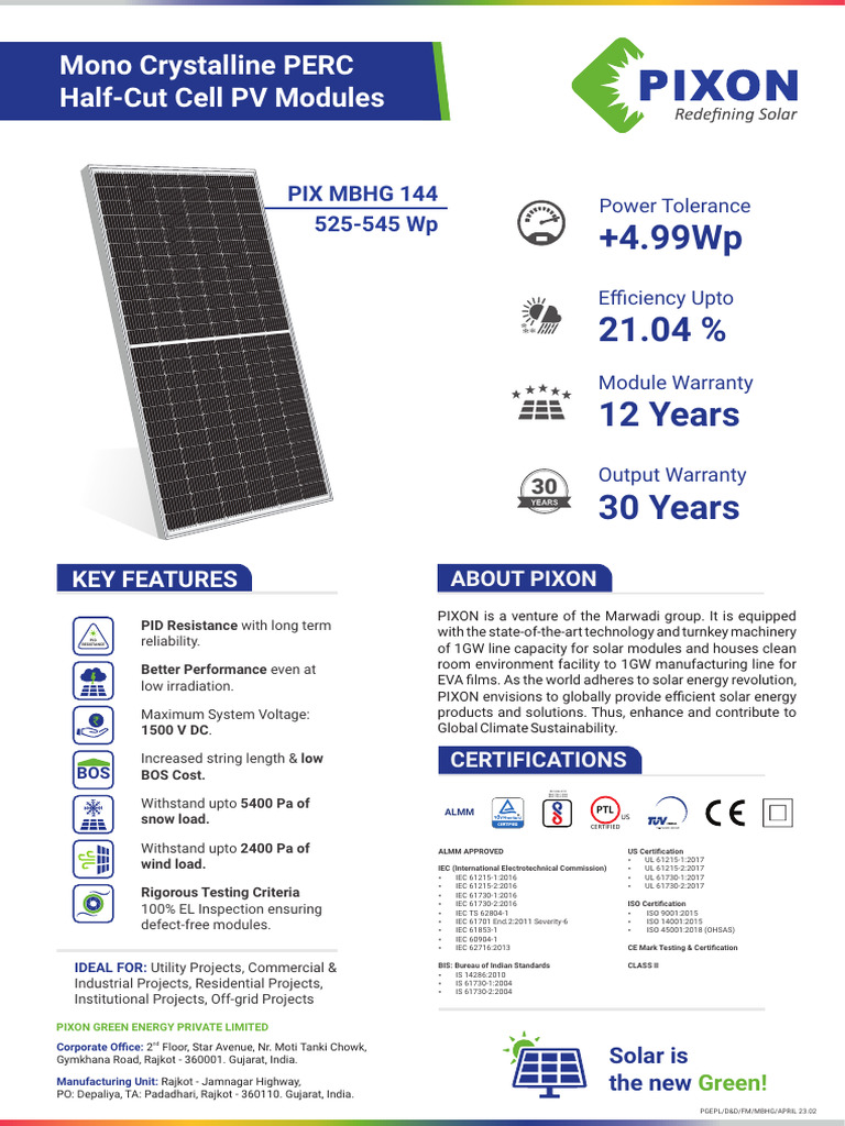 Solar Panel Mono Datasheet | PDF | Solar Panel | Photovoltaics
