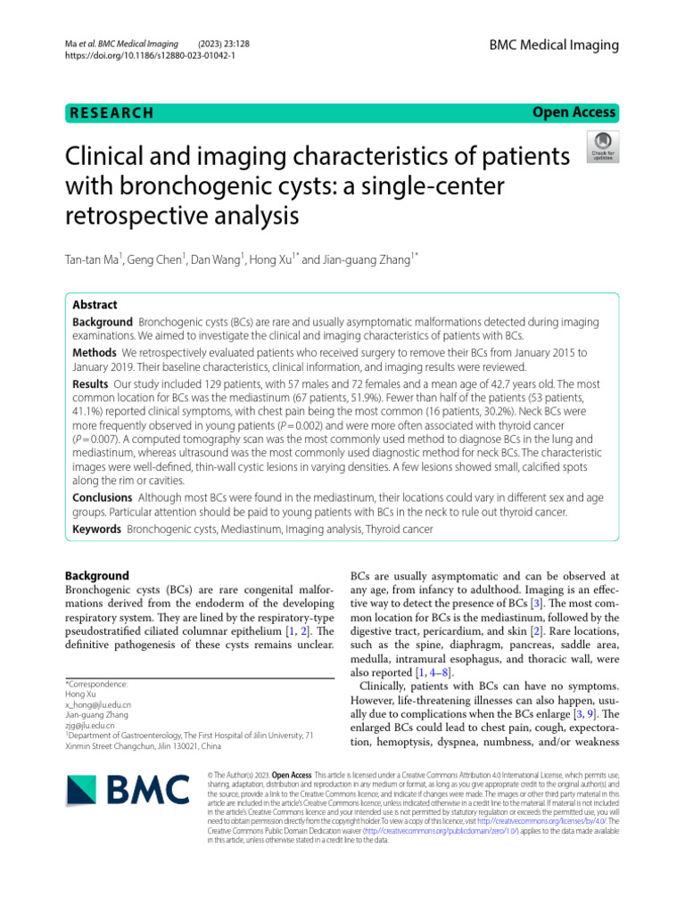 Clinical and Imaging Characteristics of Patients With Bronchogenic ...