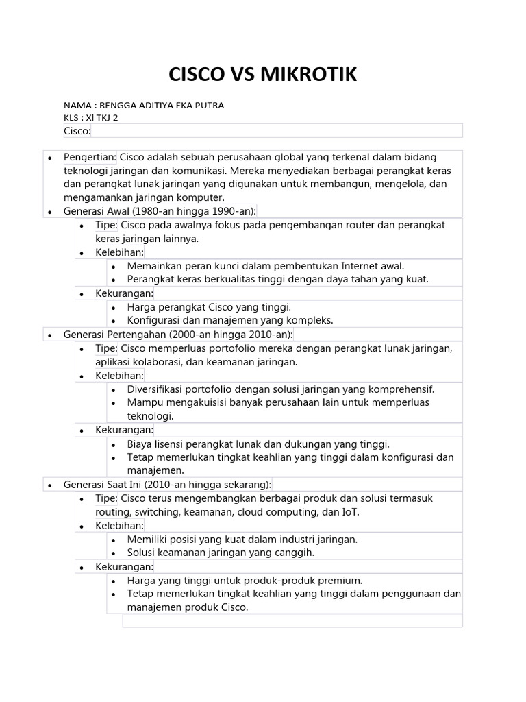 Cisco VS Mikrotik | PDF | Komputer | Teknologi & Rekayasa