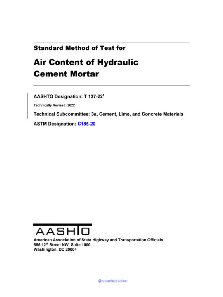 AASHTO T 137 22 Standard Method of Test For Air Content of Hydraulic | PDF