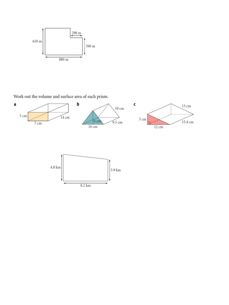 Work Out The Volume and Surface Area of Each Prism | PDF