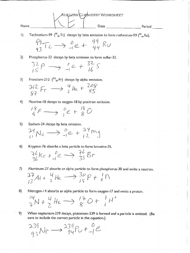 Nuclear Reactions Worksheet Key | PDF