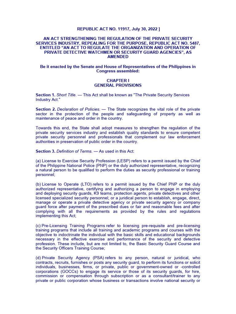 RA 11917 | PDF | Security Guard | Government