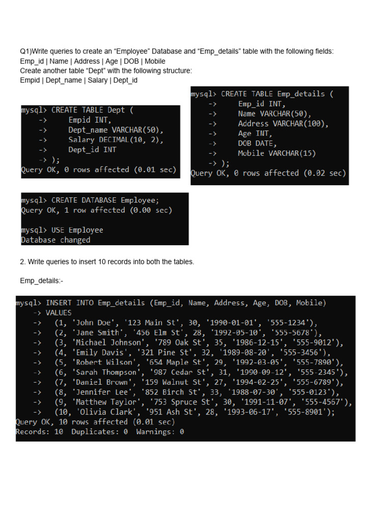 DBMS Practicals For Practical File | PDF