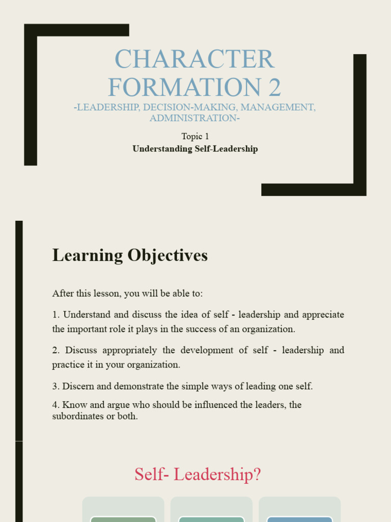 CF 2 Topic 1 Understanding Self-Leadership | PDF | Leadership | Psychology