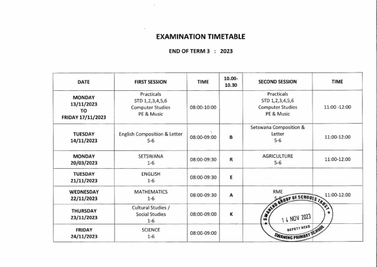 End of Term 3 Exam Time Table | PDF
