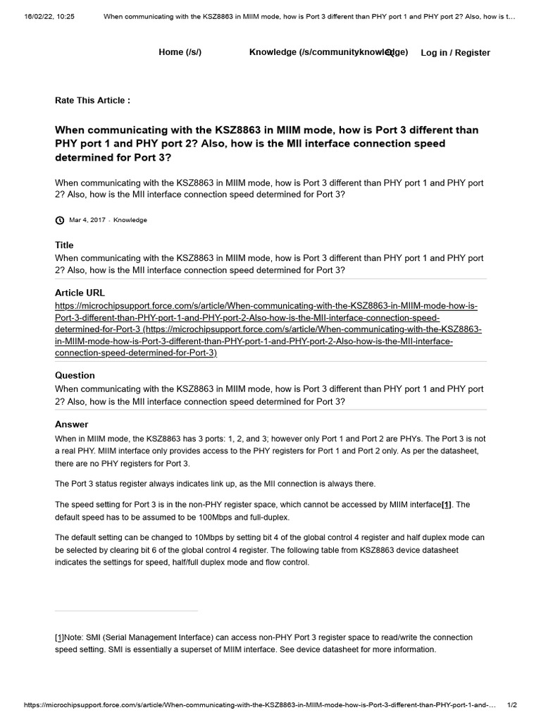 When Communicating With The KSZ8863 in MIIM Mode, How Is Port 3 Different Than PHY Port 1 and ...