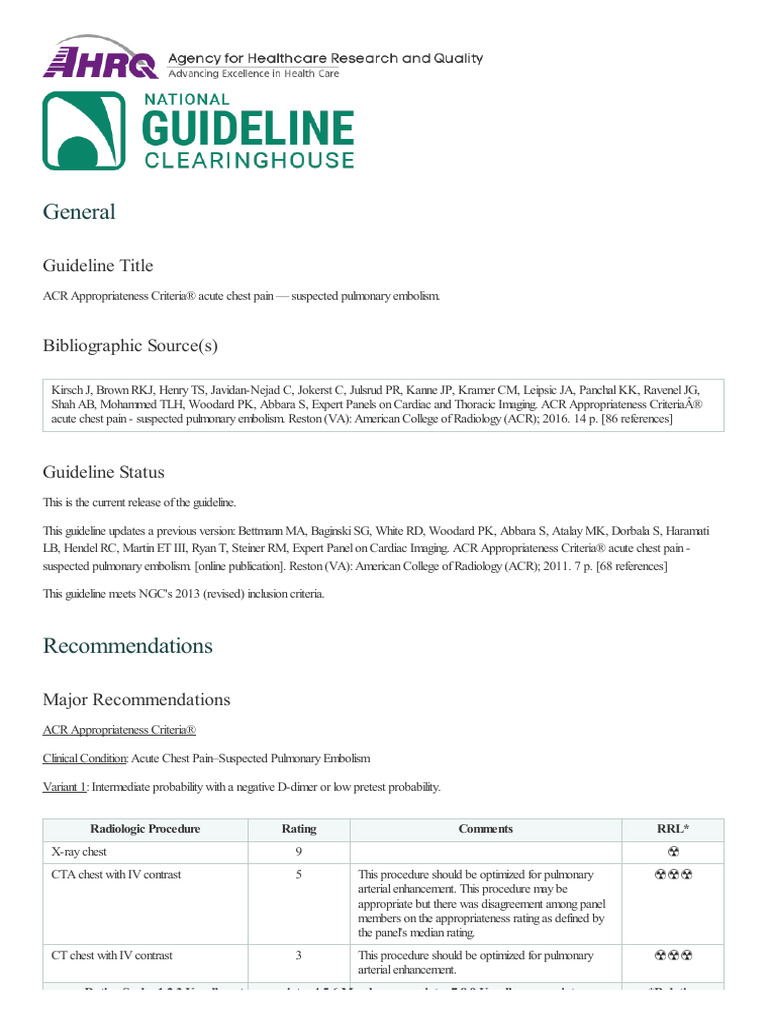 ACR Appropriateness Criteria® Acute Chest Pain - Suspected Pulmonary ...