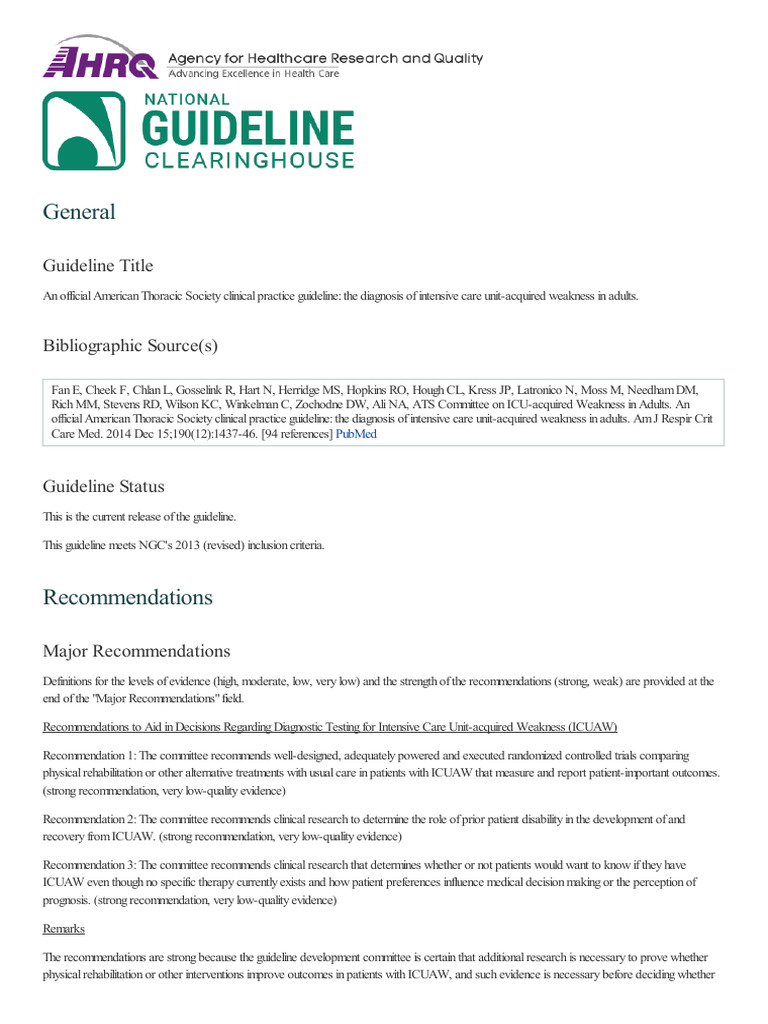 An Official American Thoracic Society Clinical Practice Guideline The Diagnosis of Intensive ...