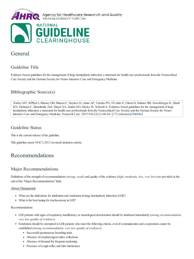 Large Hemispheric Infarction Management Guidelines | PDF