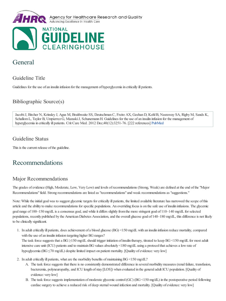 Guidelines For The Use of An Insulin Infusion For The Management of ...