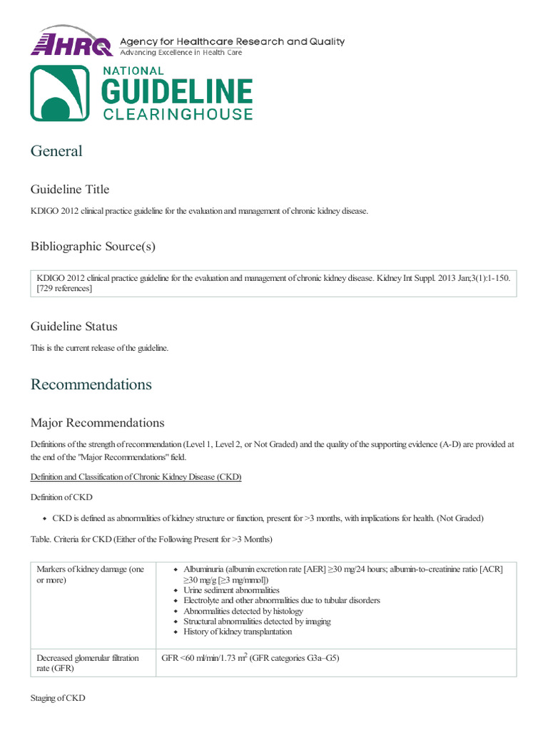 KDIGO 2012 Clinical Practice Guideline For The Evaluation and ...