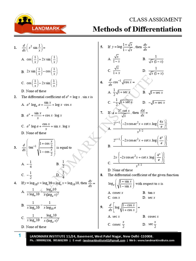 Class Assignment - Methods of Differentiation | PDF