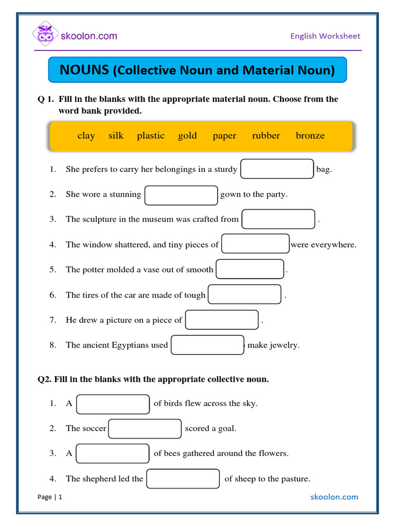Noun Worksheets for Grades 3 and 4 | PDF