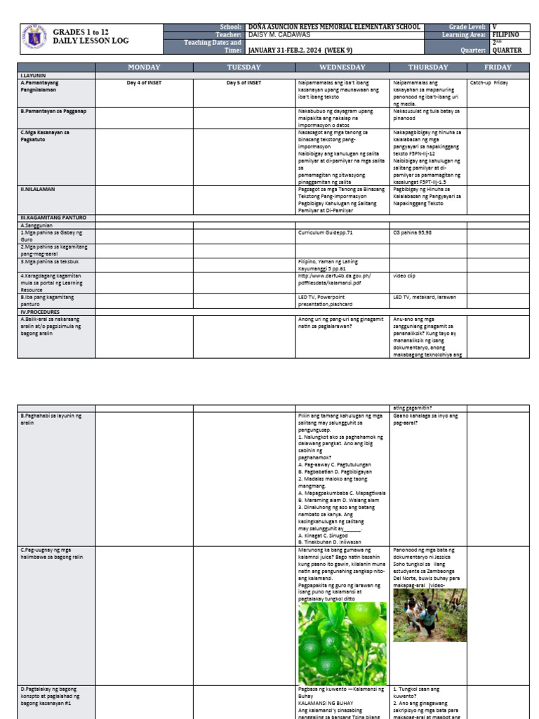 DLL Filipino-5 Q2 W9 | PDF