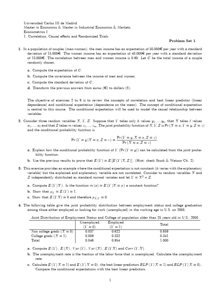 Problems 1 | PDF | Dependent And Independent Variables | Expected Value