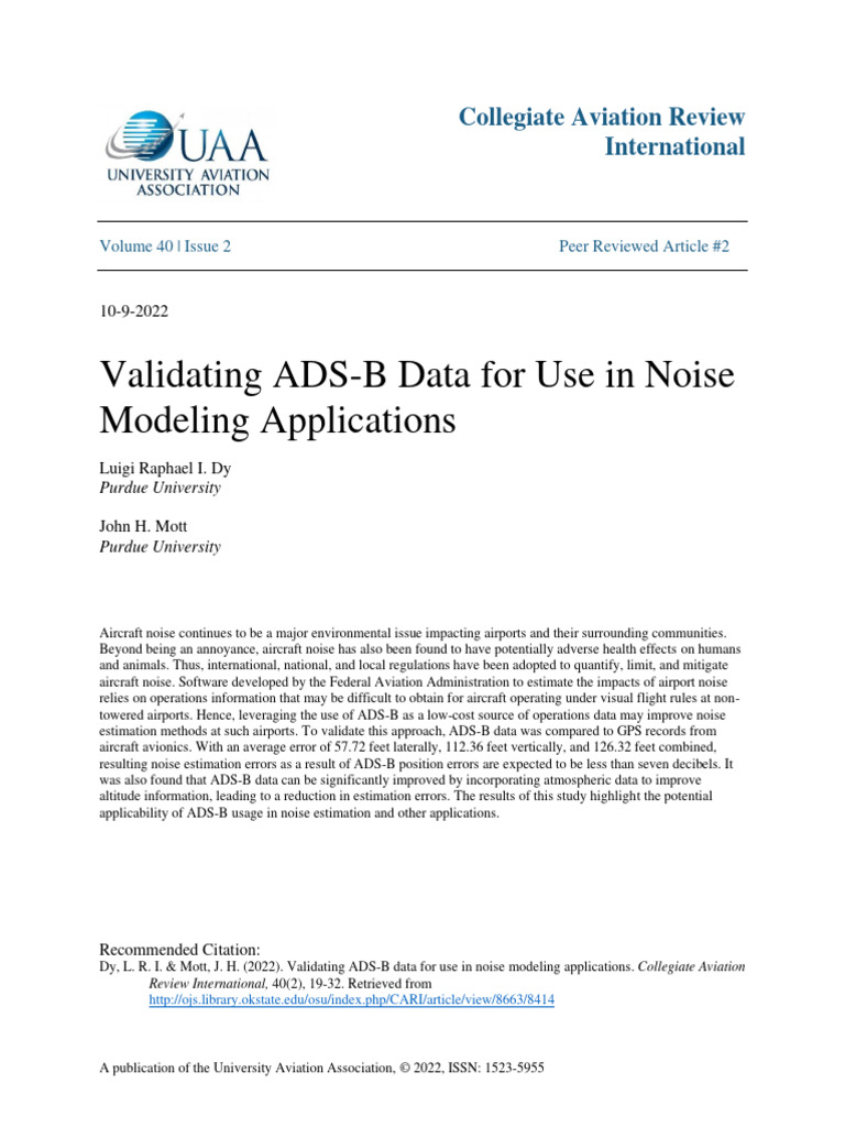 Validating ADS-B Data For Use in Noise Modeling Applications | PDF | Aviation
