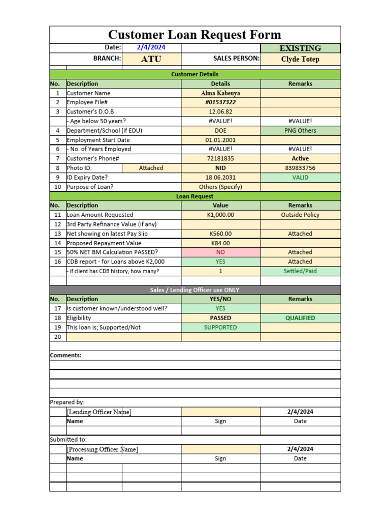 Customer Loan Request Form Template | PDF | Loans | Business