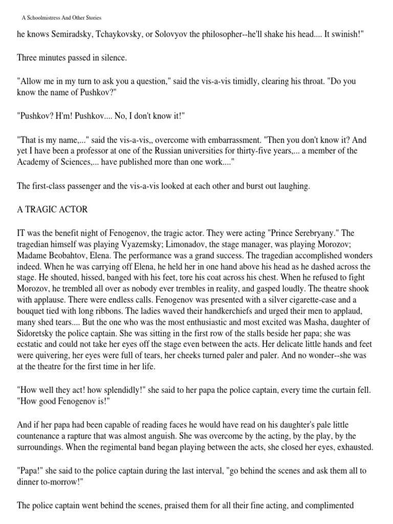 Tragic Actor Anton Pavlovich Chekhov | PDF