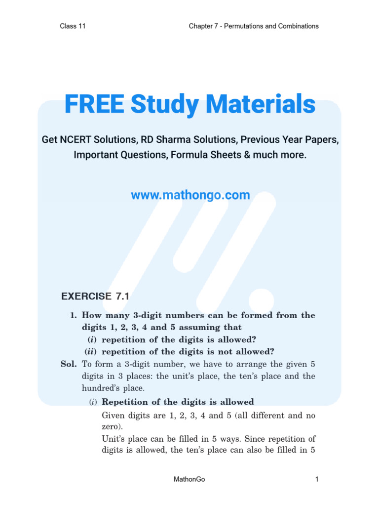 NCERT Solutions Class 11 Maths Chapter 7 Permutations and Combinations | PDF | Consonant | Word